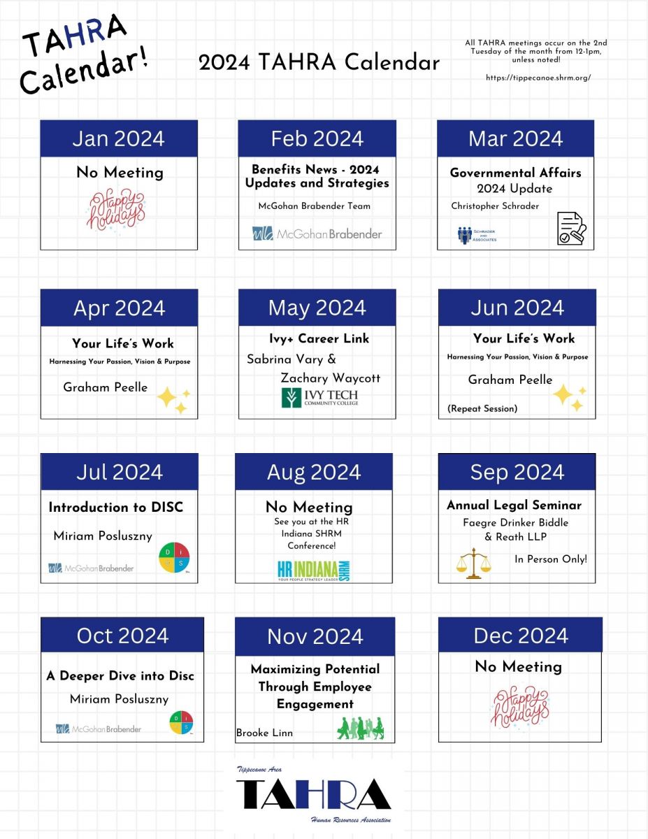2024 TAHRA Meeting Calendar | Tippecanoe Area Human Resource Association